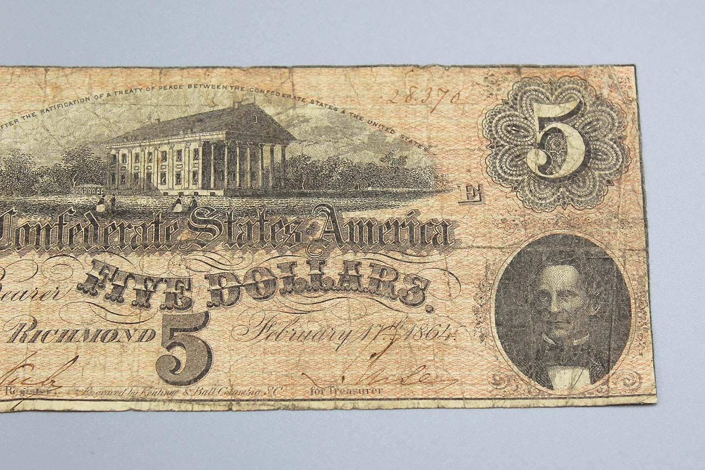 US Civil War CSA Confederate 1864 $5 Note . CWM300 - Time Traveler ...