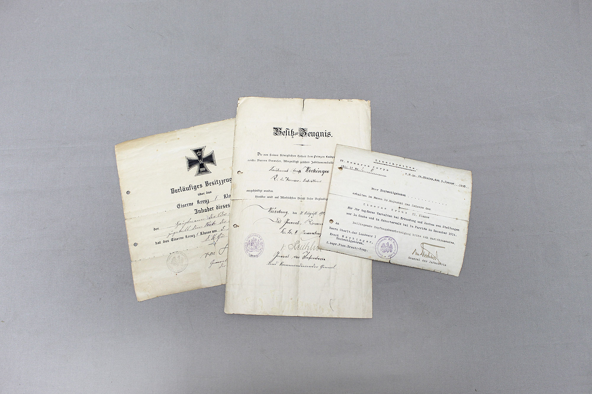 Imperial German Three Award Documents to a Soldier - Iron Cross 1st,2nd ...