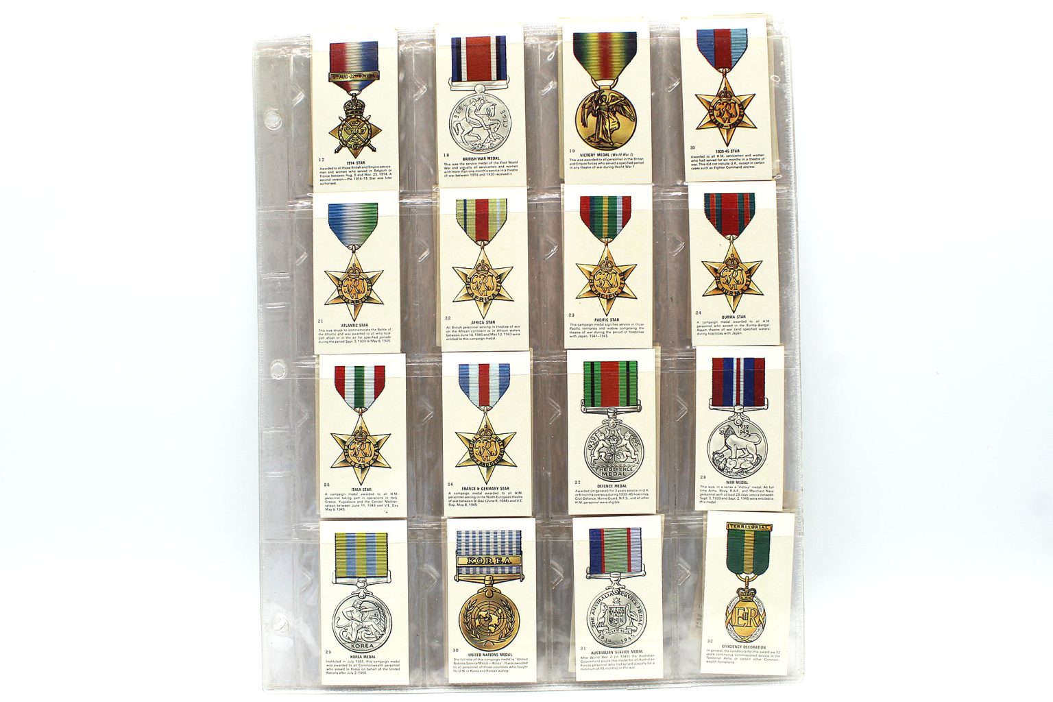 Group of 3 pages of Medal Identification Cards . FLU969 - Time Traveler ...