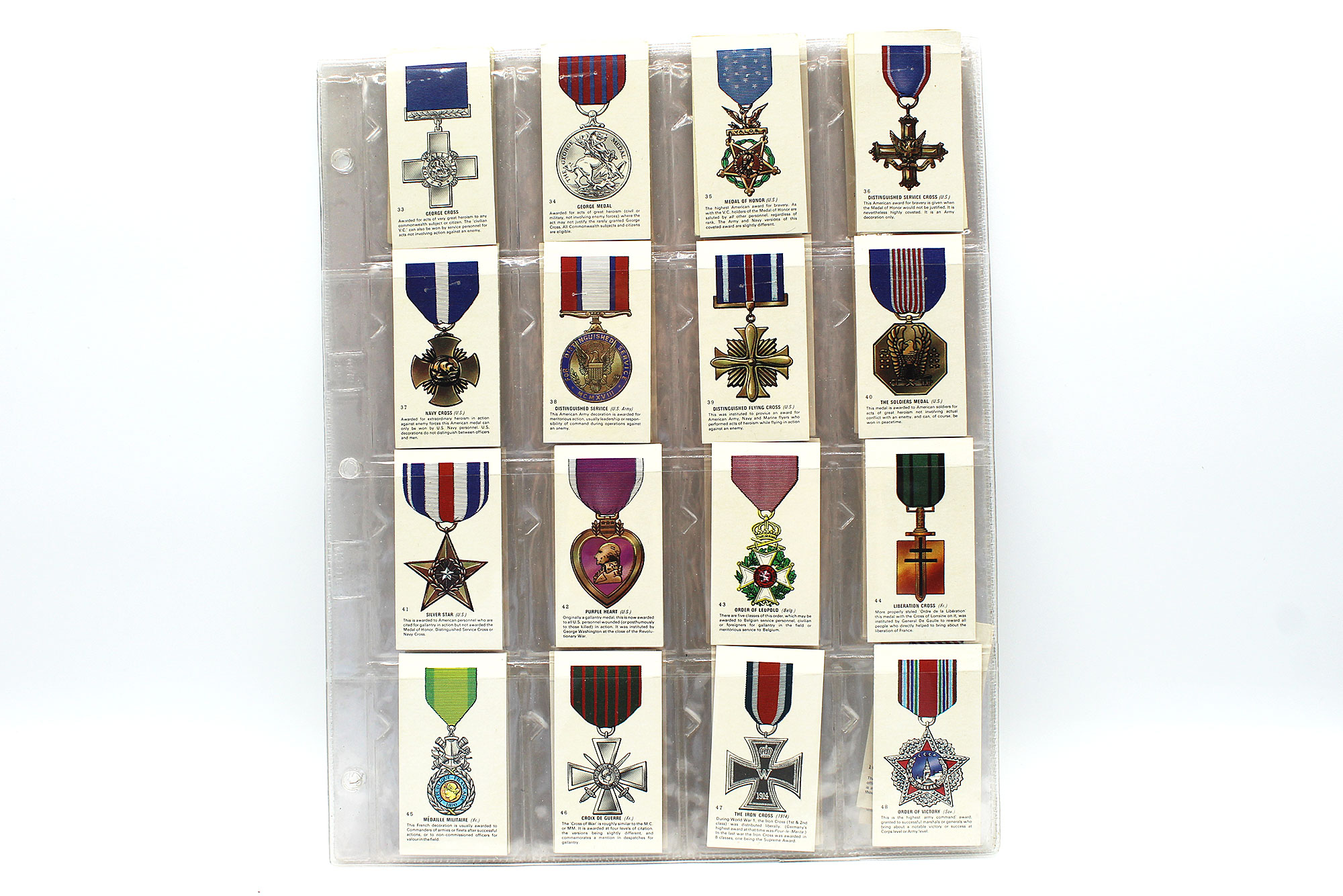 Group of 3 pages of Medal Identification Cards . FLU969 - Time Traveler ...