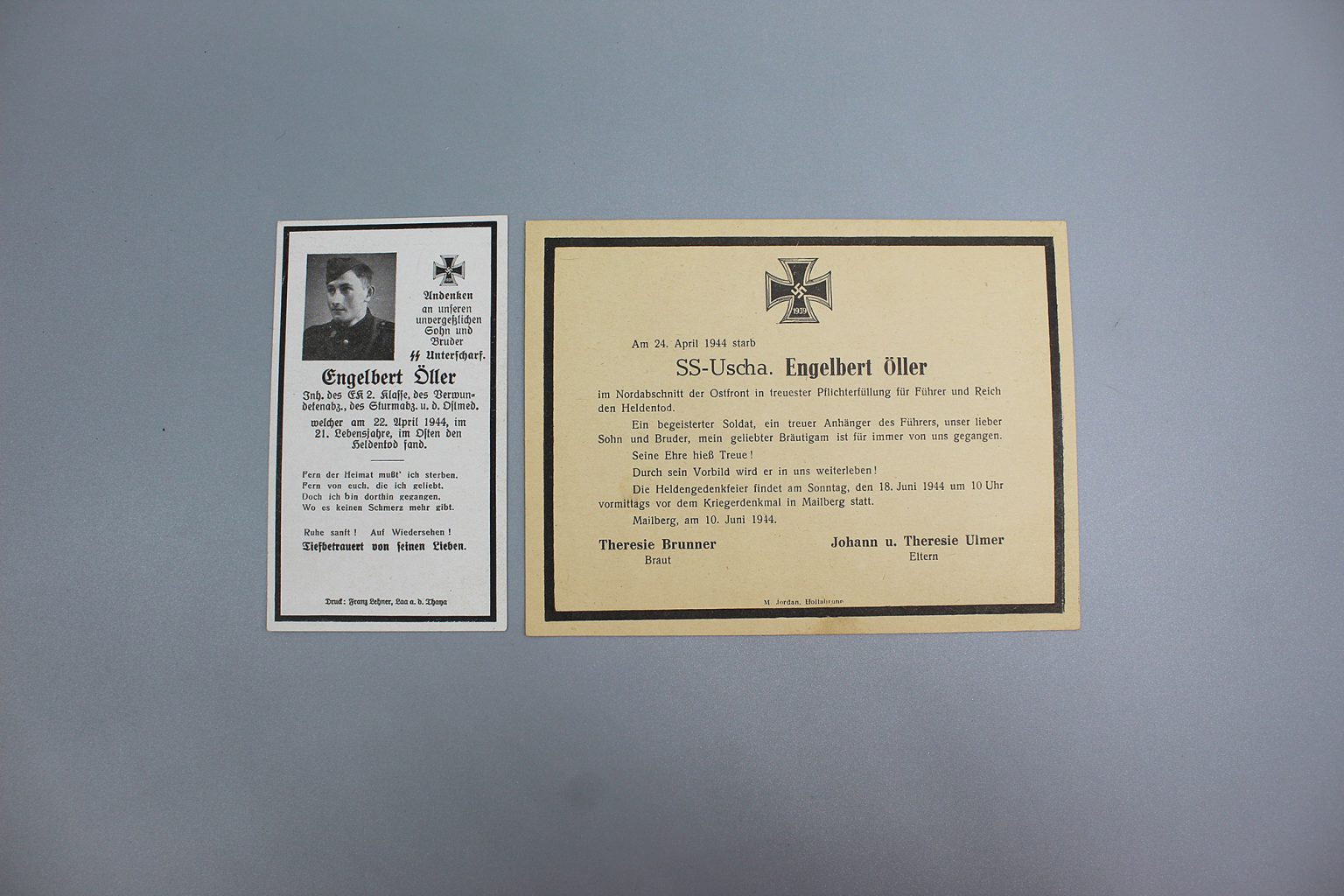 WW2 German SS Remembrance Cards - Oller . GD140 - Time Traveler Militaria