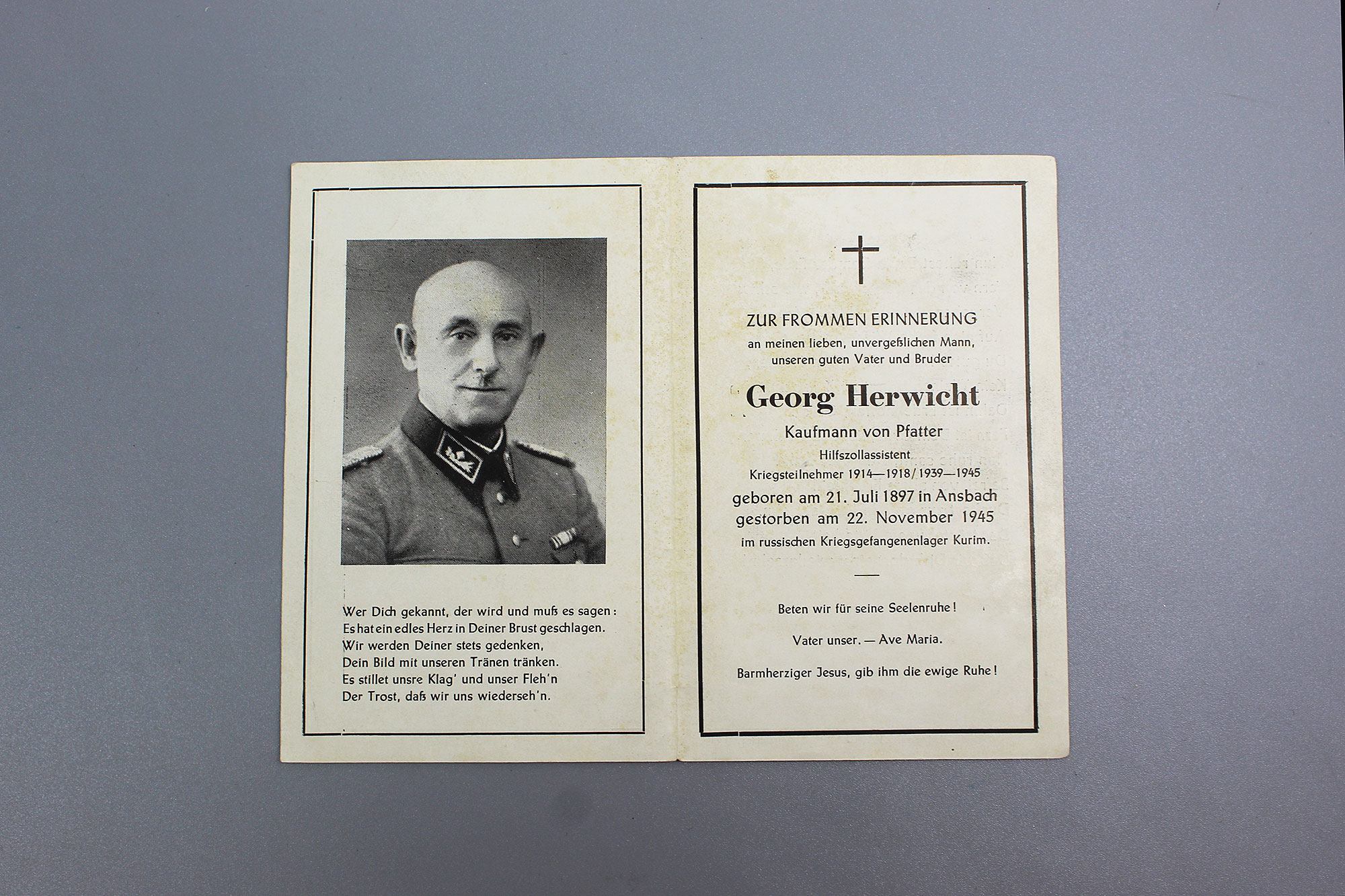 WW2 German Soldier Remembrance Card – Herwicht . GD397 - Time Traveler ...