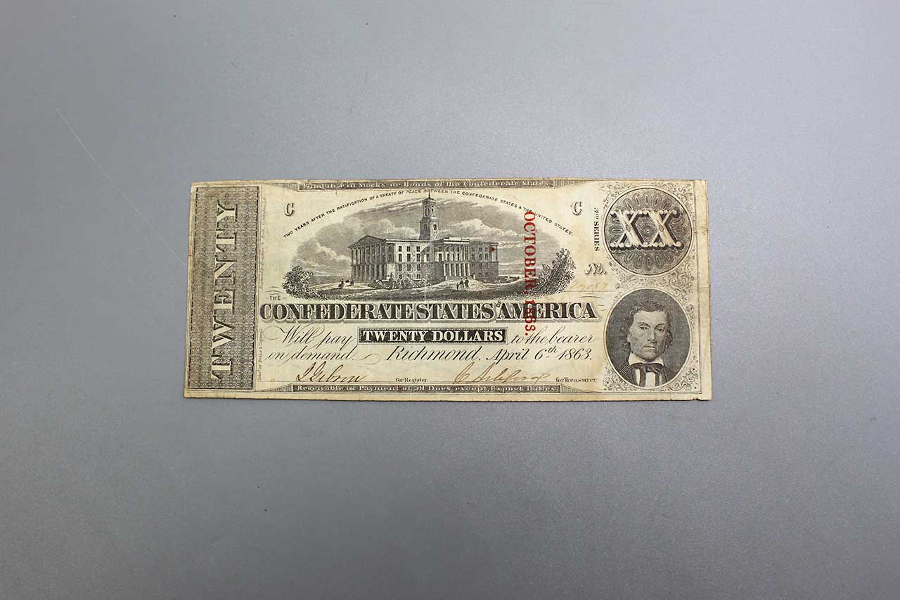 American Civil War 1863 CSA Twenty Dollar Bank Note . CWM324 - Time ...