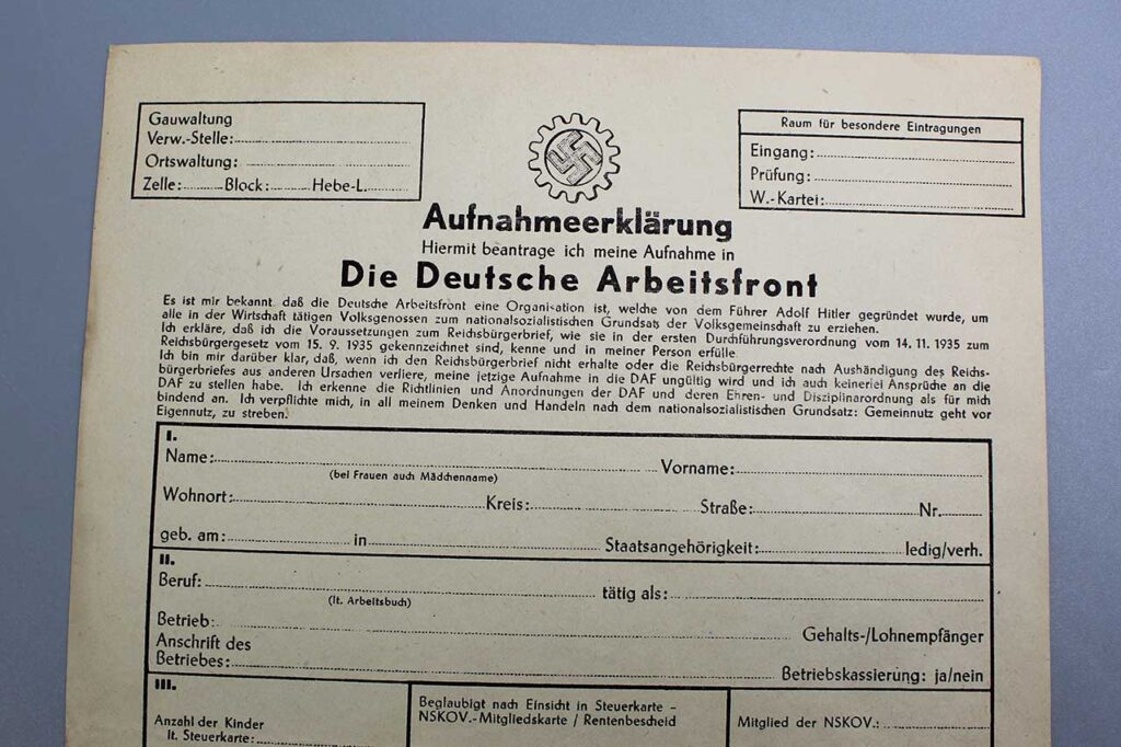 WW2 German DAF Application Form . GD1024 - Time Traveler Militaria