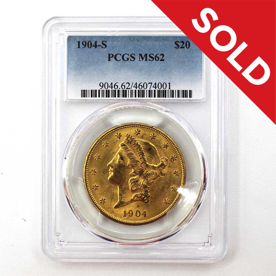 Hold(EK)1904-S $20 Liberty Gold Double Eagle MS-62 PCGS . COIN649 - Time Traveler Militaria
