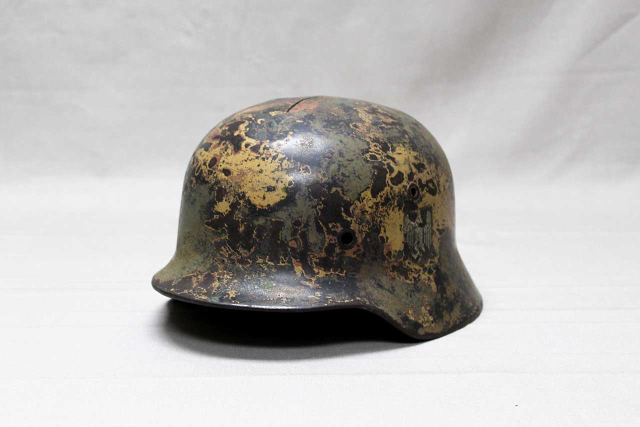 WW2 German Army Camo Helmet Shell w/Shrapnel Damage . HG1517 - Time ...